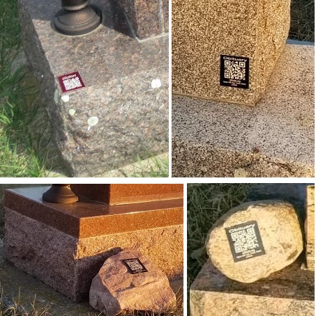 $20 QR Obituary Plate - Peel And Stick To Headstone or Memory Rock.